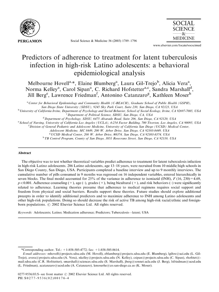 Latino Teens' TB Treatment Adherence | PDF | Tuberculosis | Dependent ...