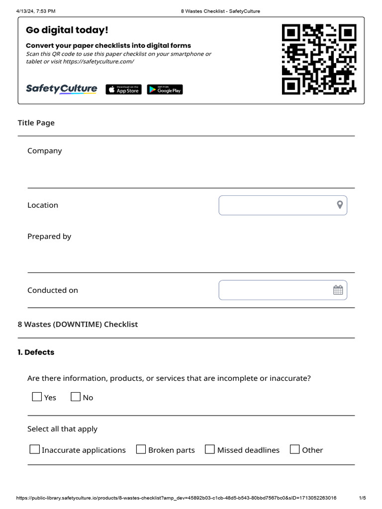 8 Wastes Checklist - SafetyCulture | PDF | Information | Information ...