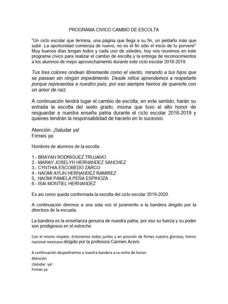 Cambio de Escolta y Reconocimientos 2019 | PDF