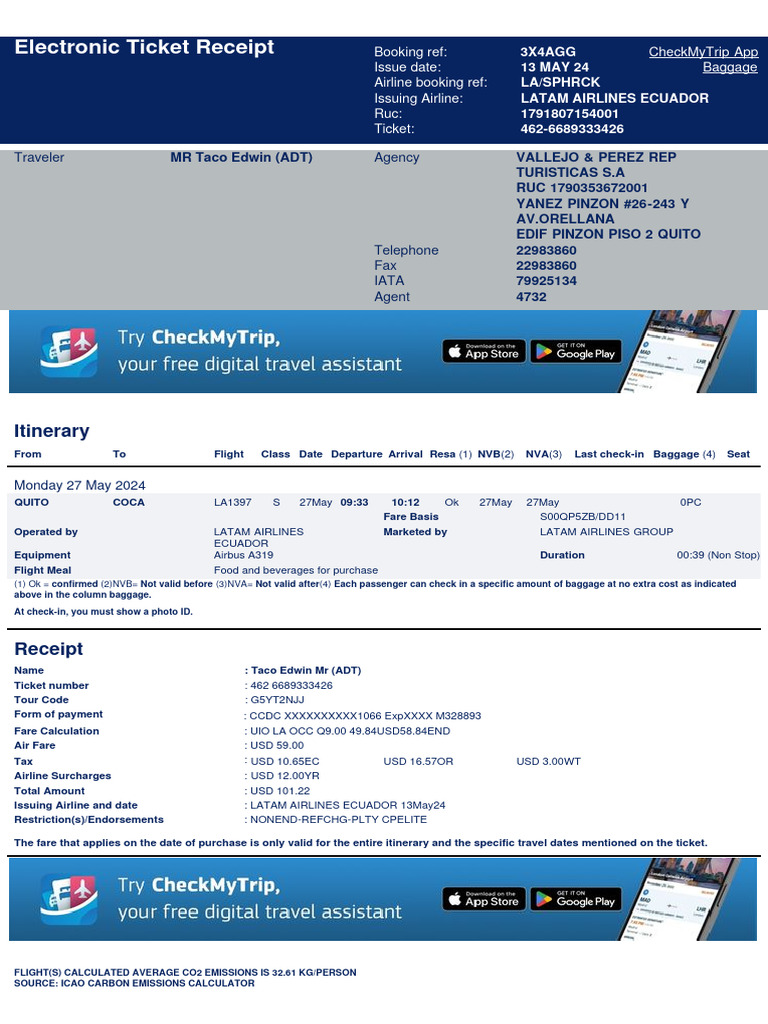 Your Electronic Ticket Receipt | PDF | Airlines