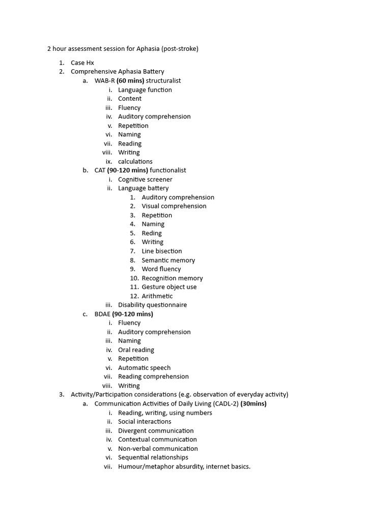 Assessment Plan Ideas For Aphasia | PDF | Aphasia | Communication