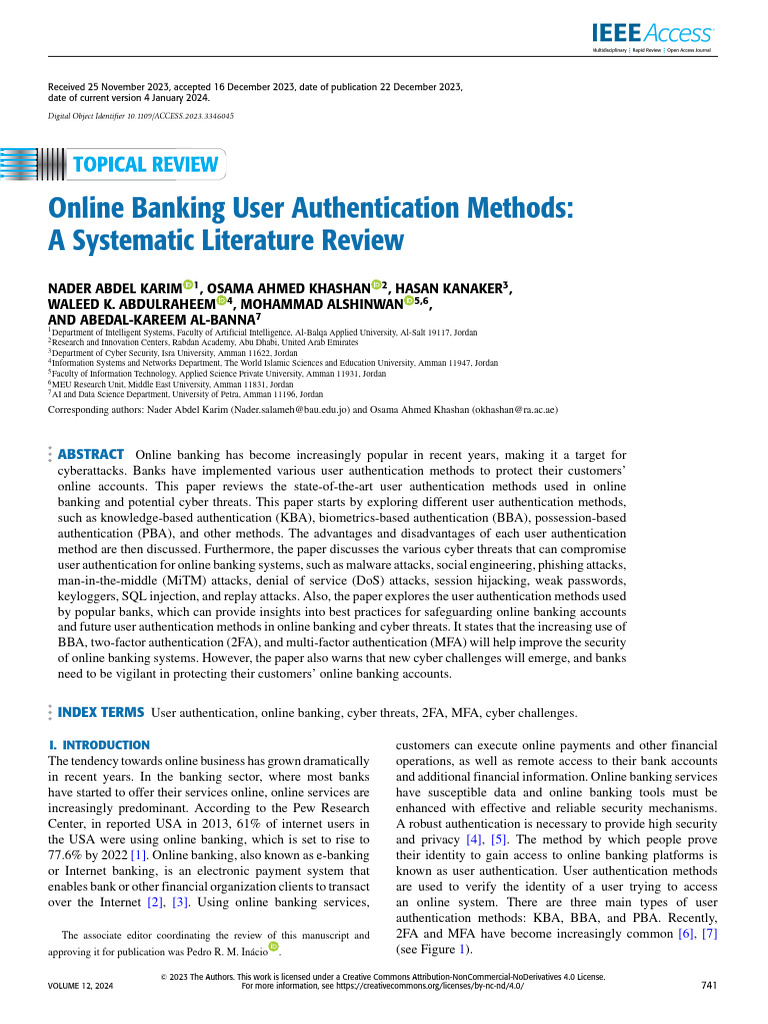 Online Banking User Authentication Methods A Systematic Literature Review | PDF | Authentication ...