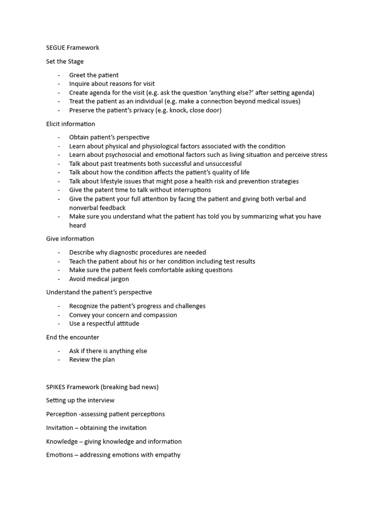 SEGUE Framework | PDF | Communication | Patient