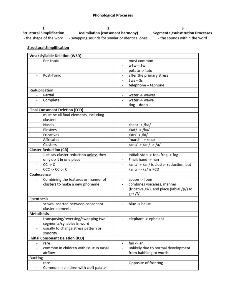 Phonological Processes List | PDF | Consonant | Phonetics