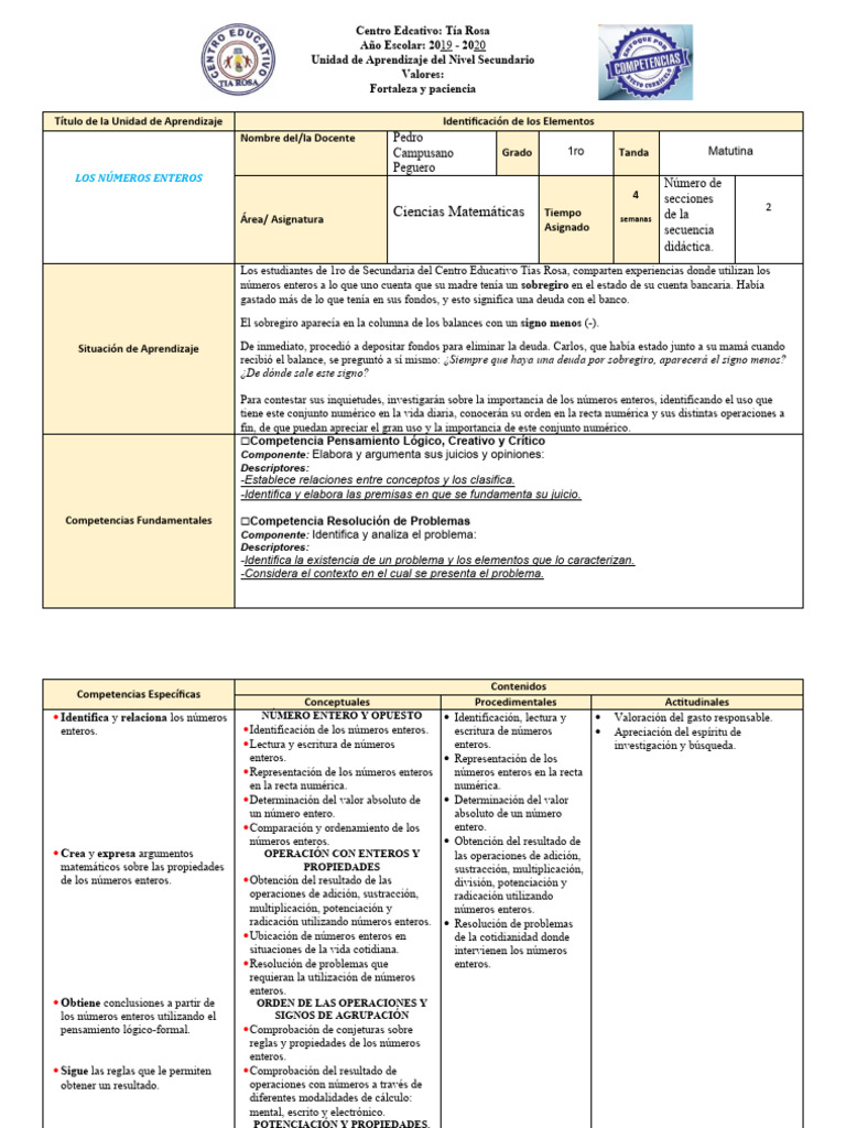 UNIDAD 1 - Los Números Enteros | PDF | Evaluación | Entero
