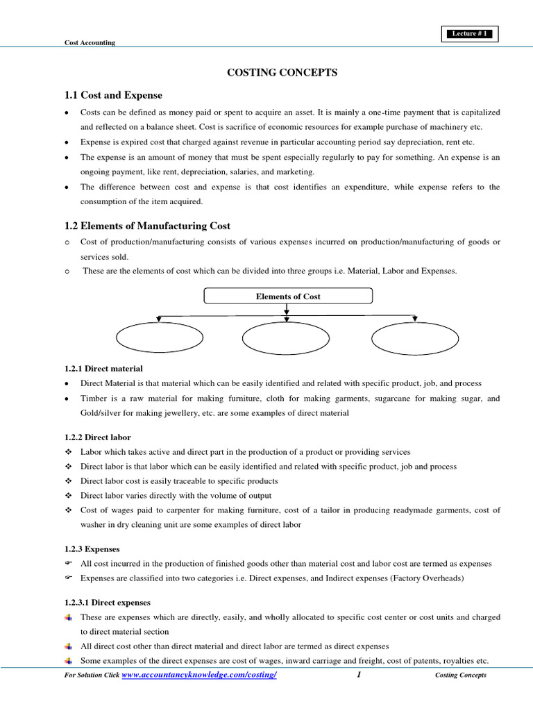 Cost Accounting: Key Concepts & Examples | PDF | Expense | Cost Of ...