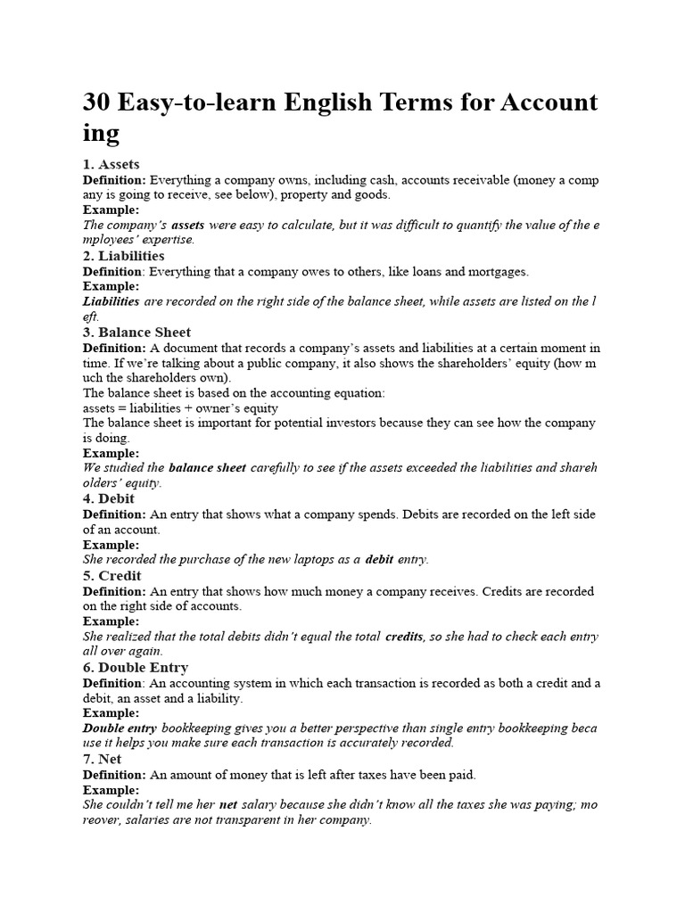 List of Accounting Terminologies | PDF | Debits And Credits | Balance Sheet