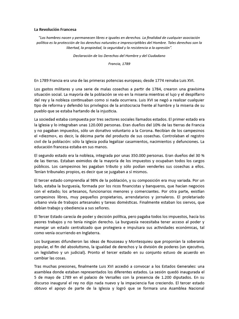 Resumen de la Revolución Francesa | PDF | revolución Francesa ...