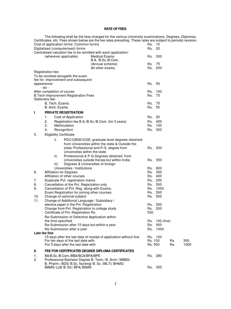 University Exam Fee Structure | PDF | Academic Degree | Thesis