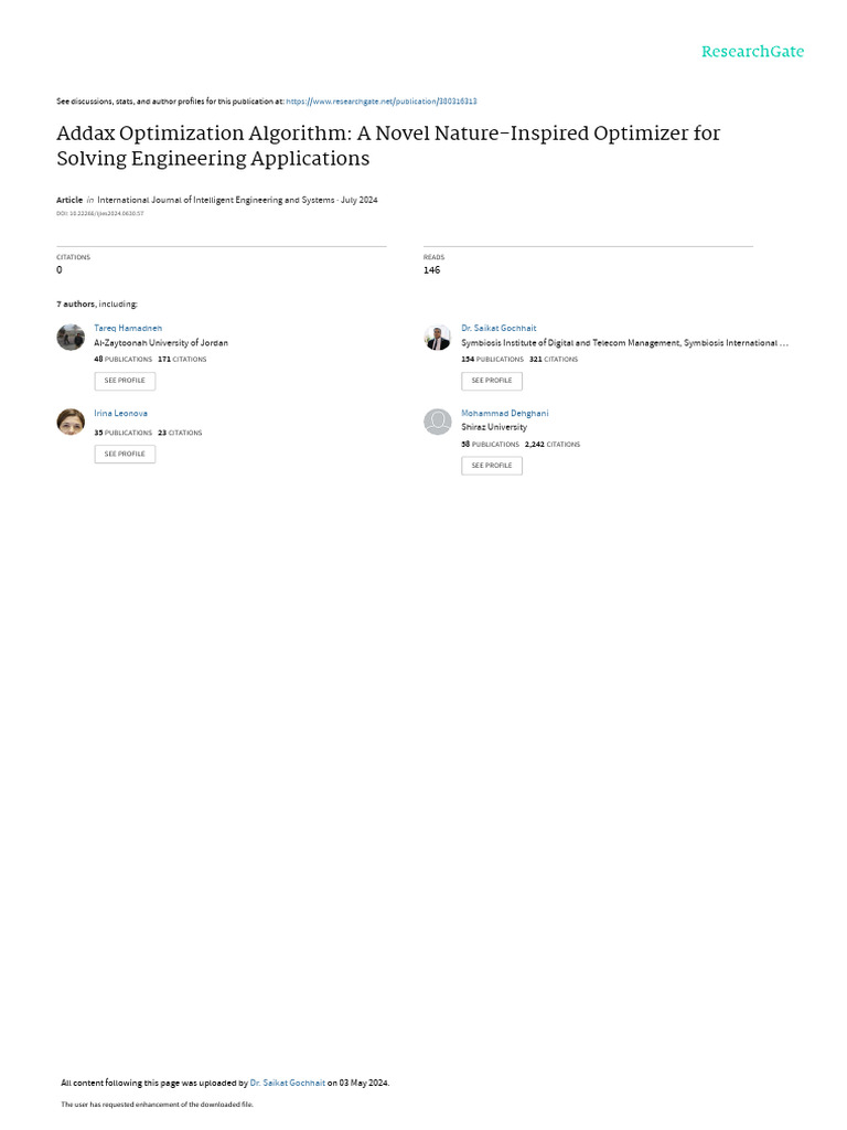 Addax Optimization Algorithm: A Novel Nature-Inspired Optimizer For Solving Engineering ...