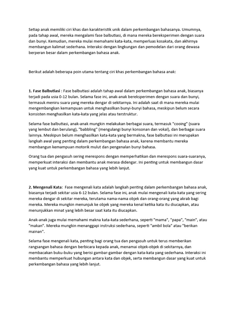 Makalah Ciri Khas Perkembangan Bahasa Pada Ank | PDF | Pengembangan Diri | Kesehatan Holistik