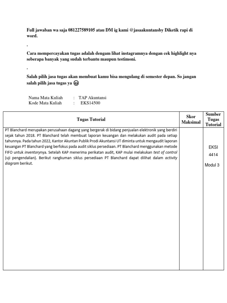 Tugas 3 Full Jawaban Wa Saja 081227589105 Atau DM Ig Kami @jasaakuntansby | PDF | Pengelolaan ...