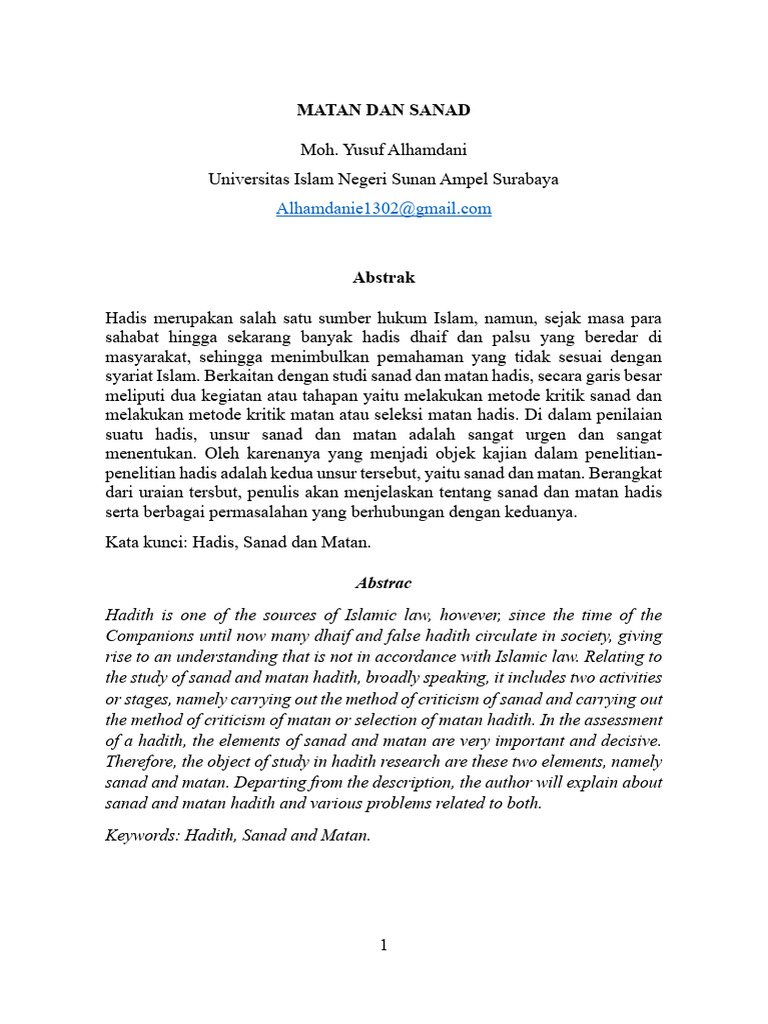 Pentingnya Sanad dan Matan Hadis | PDF | Agama & Spiritualitas