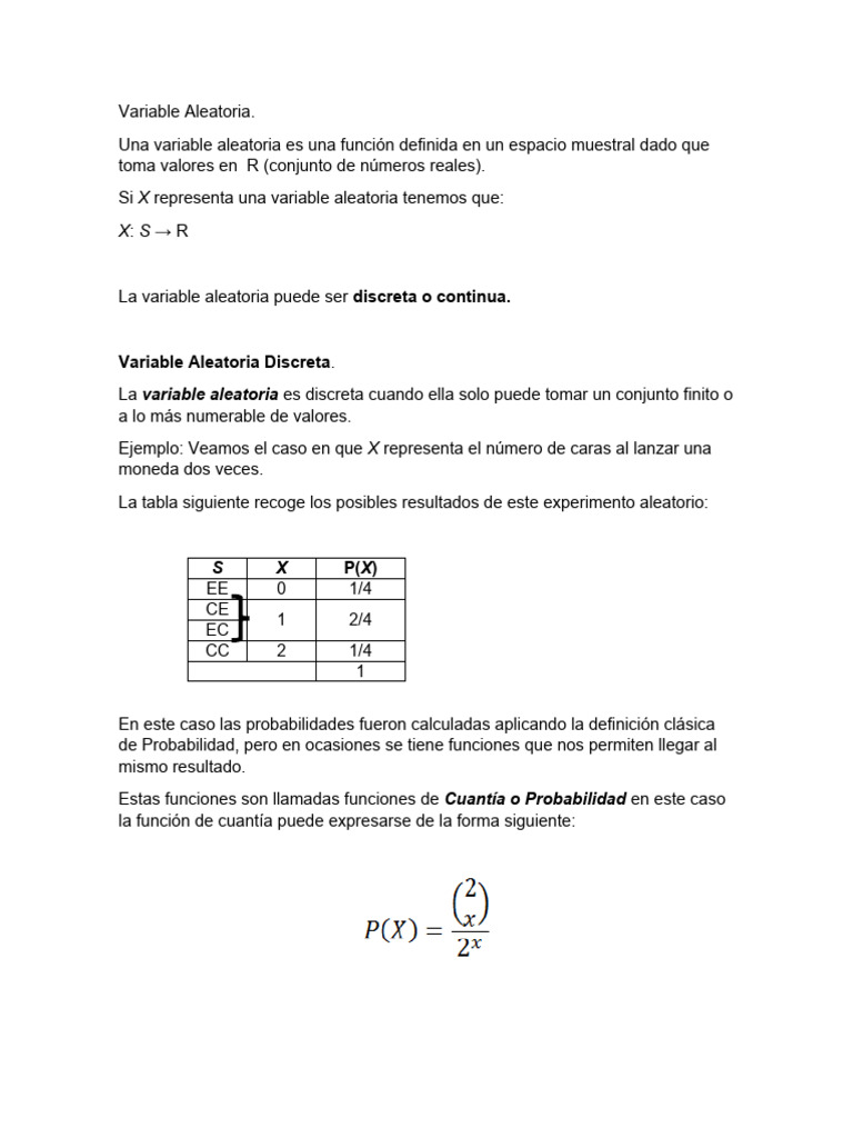 Variable Aleatoria | PDF | Variable aleatoria | Teoría de probabilidad