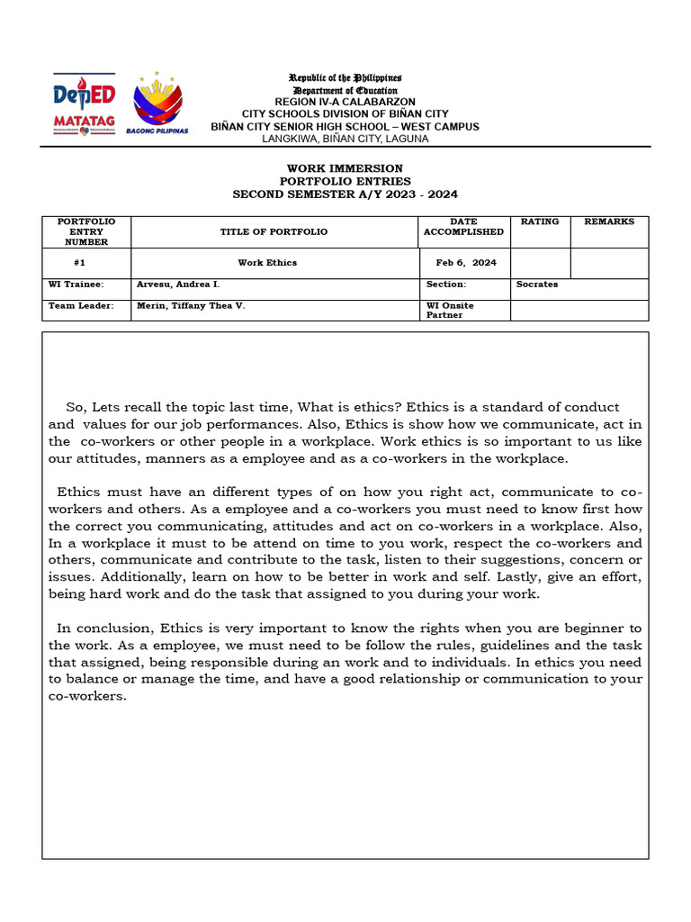 BCSHS West Campus Work Immersion Guide | PDF | Privacy | Job Interview
