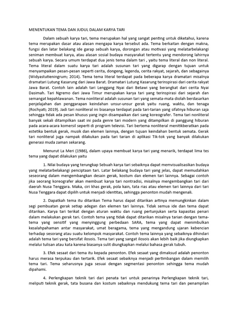 Menentukan Tema Dan Judul Dalam Karya Tari Asat | PDF