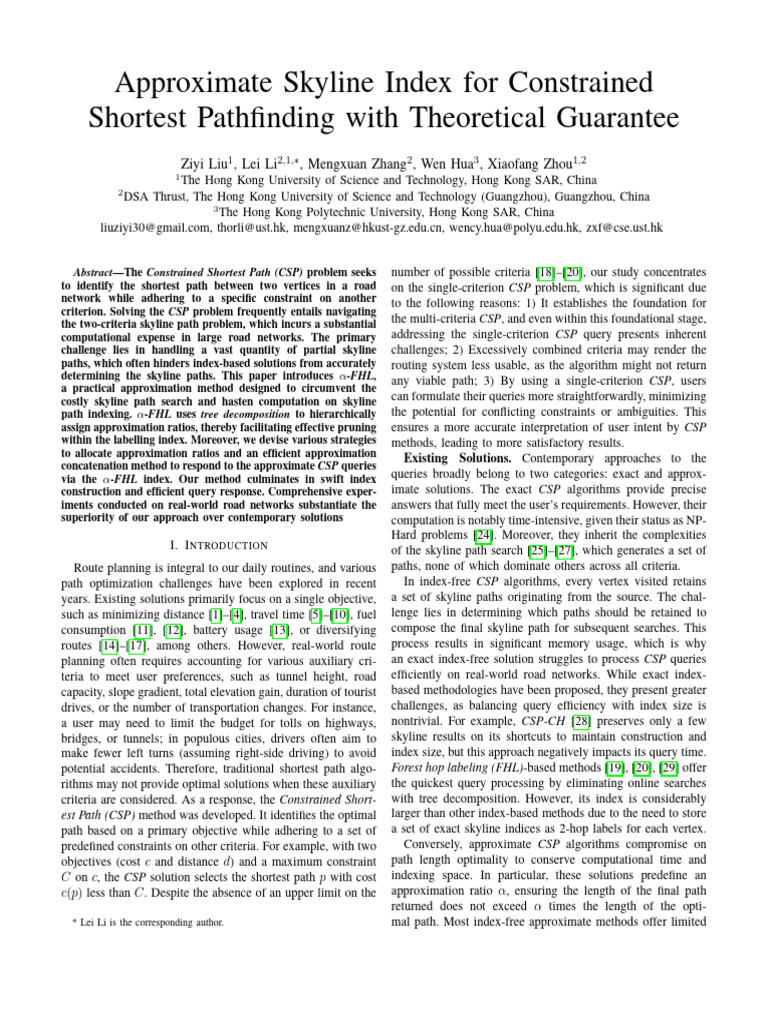 Icde 2024 Approximate Skyline Index For Constrained Shortest Pathfinding With Theoretical