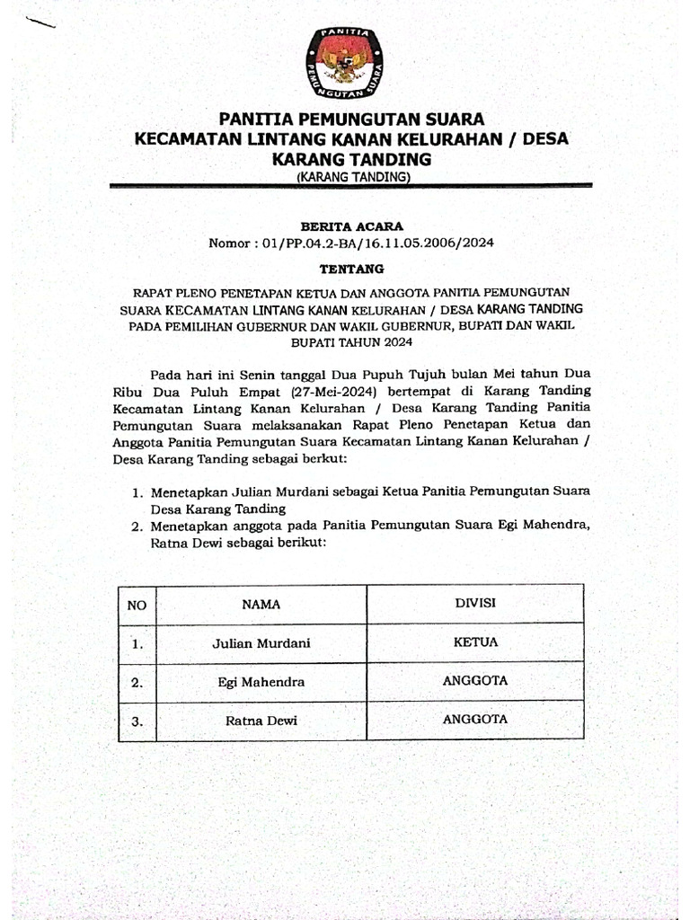 Berita Acara Pps KRT | PDF