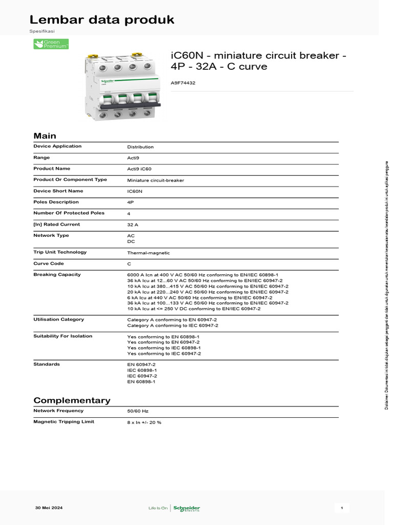 Acti9 iC60N Circuit Breaker Specs | PDF | Power Engineering | Electronic Engineering
