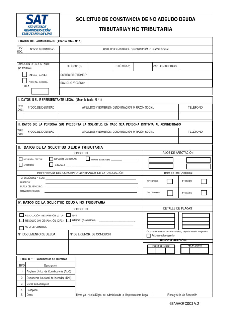 Solicitud de Constancia de No Adeudo | PDF | Documento de identidad ...