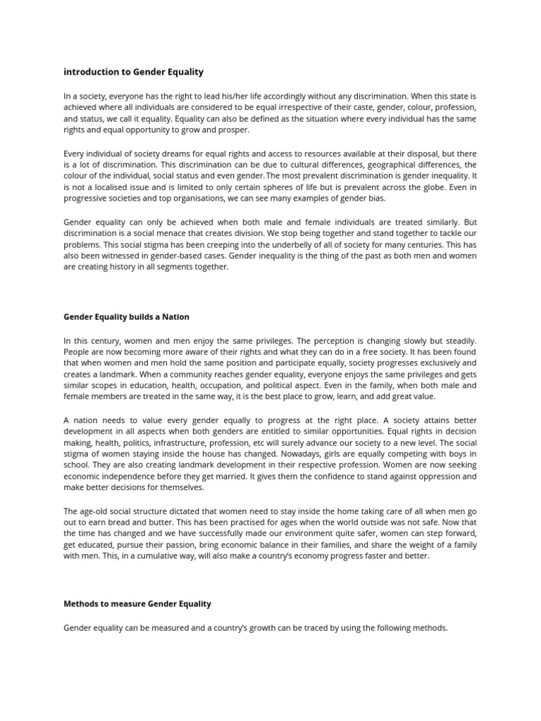 Introduction To Gender Equality | PDF | Gender Studies | Gender Equality