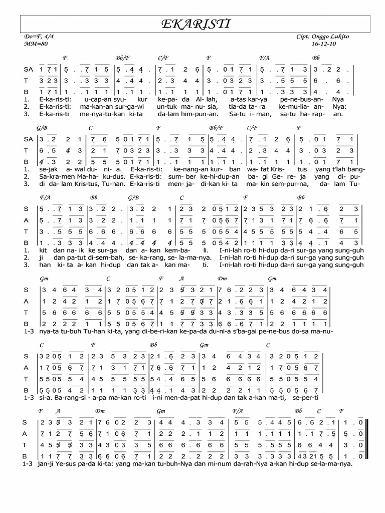 Ekaristi - Onggo - Lukito (Kertas F4 1 Halaman) | PDF