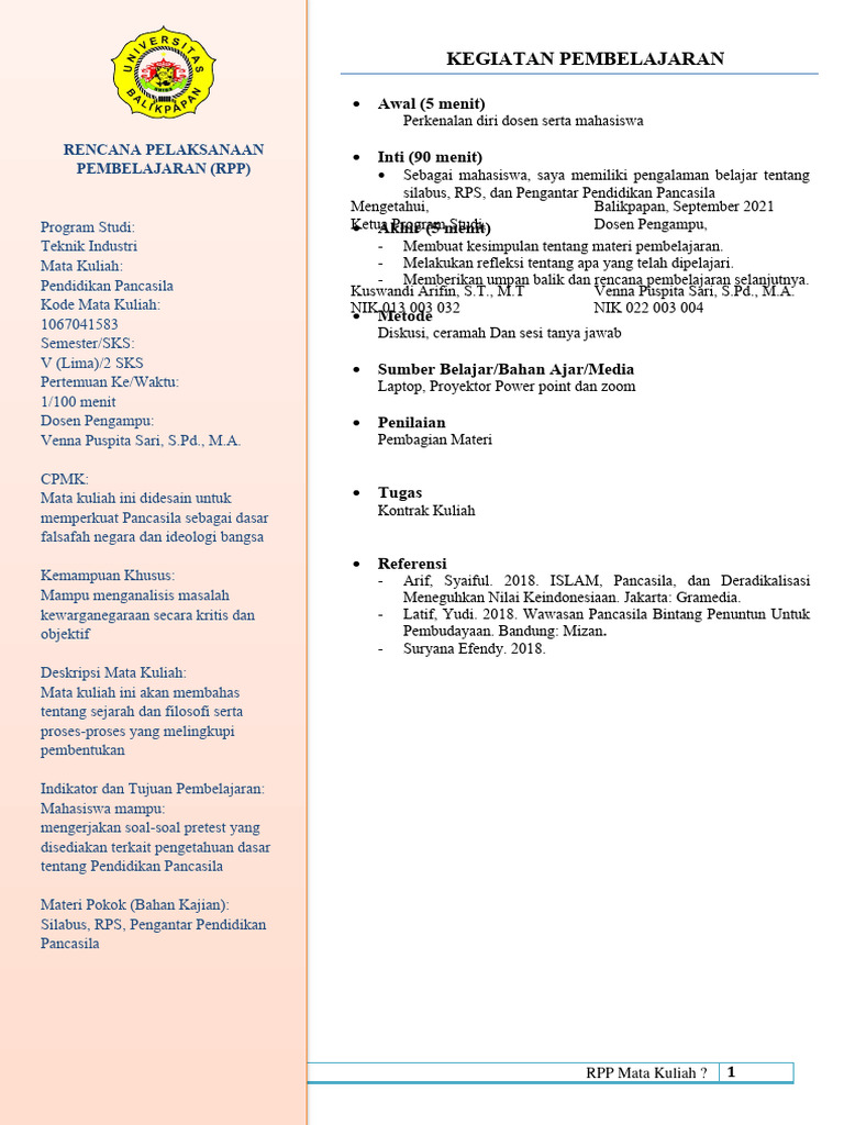 RPs Pendidikan Pancasila | PDF