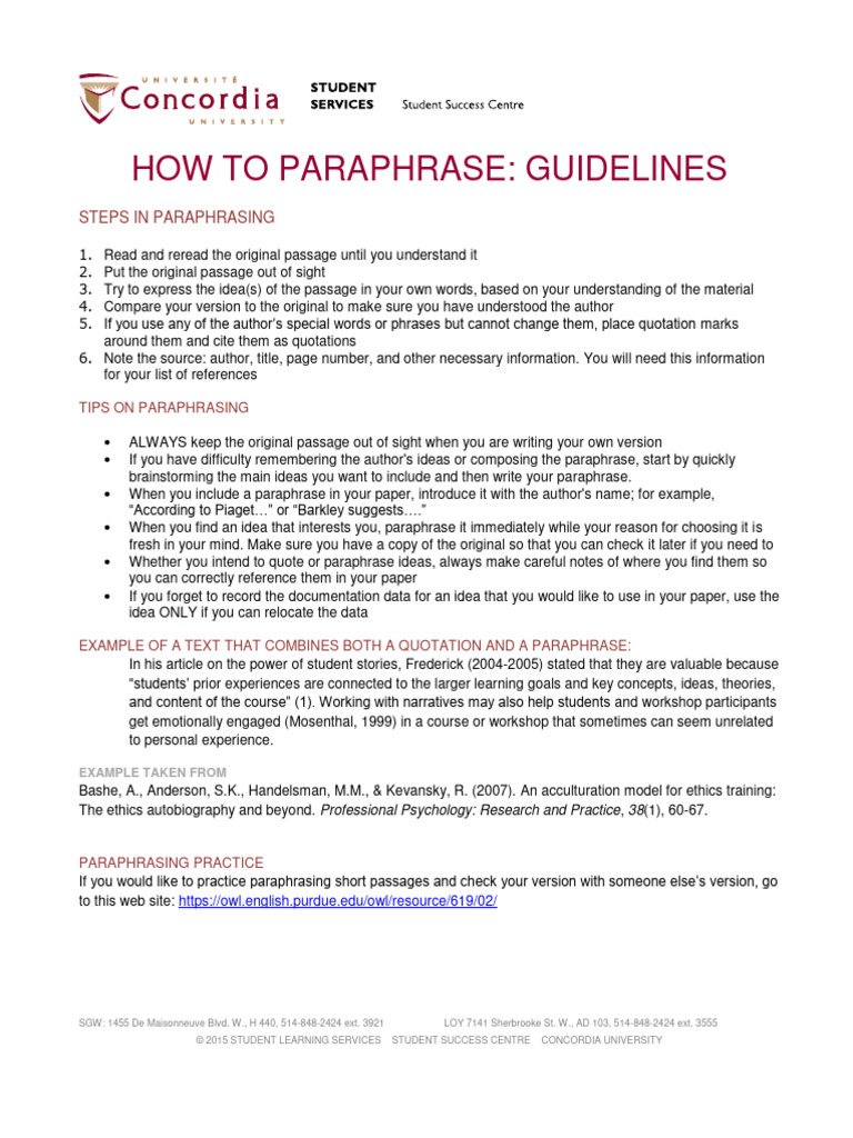 Paraphrasing Guidelines and Tips | PDF | Experience | Psychology