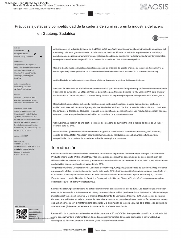 p1 Lean Practices and Supply-Chain Competitiveness in The Steel Industry in Gauteng, South ...