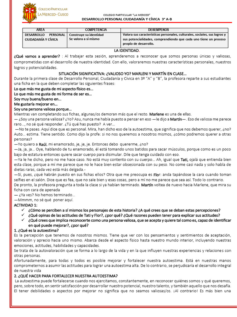 Tema 1 (3°) La Identidad | PDF | Autoestima | Moda