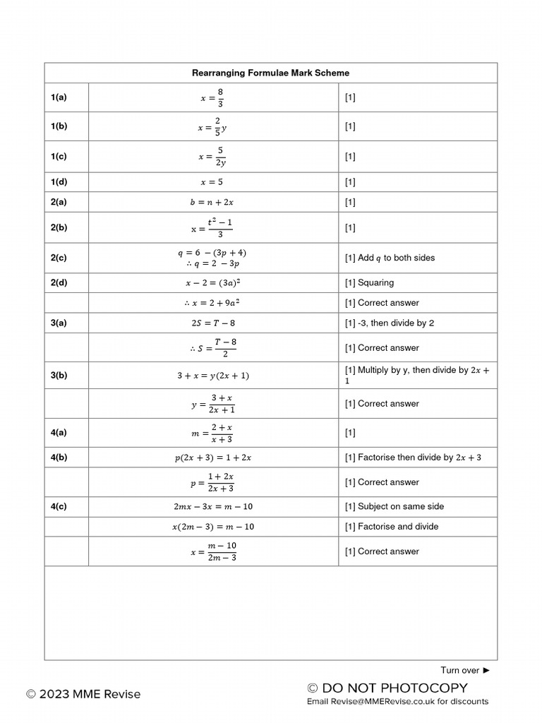 Rearranging Formulae Answers MME | PDF | Mathematics | Mathematical Objects