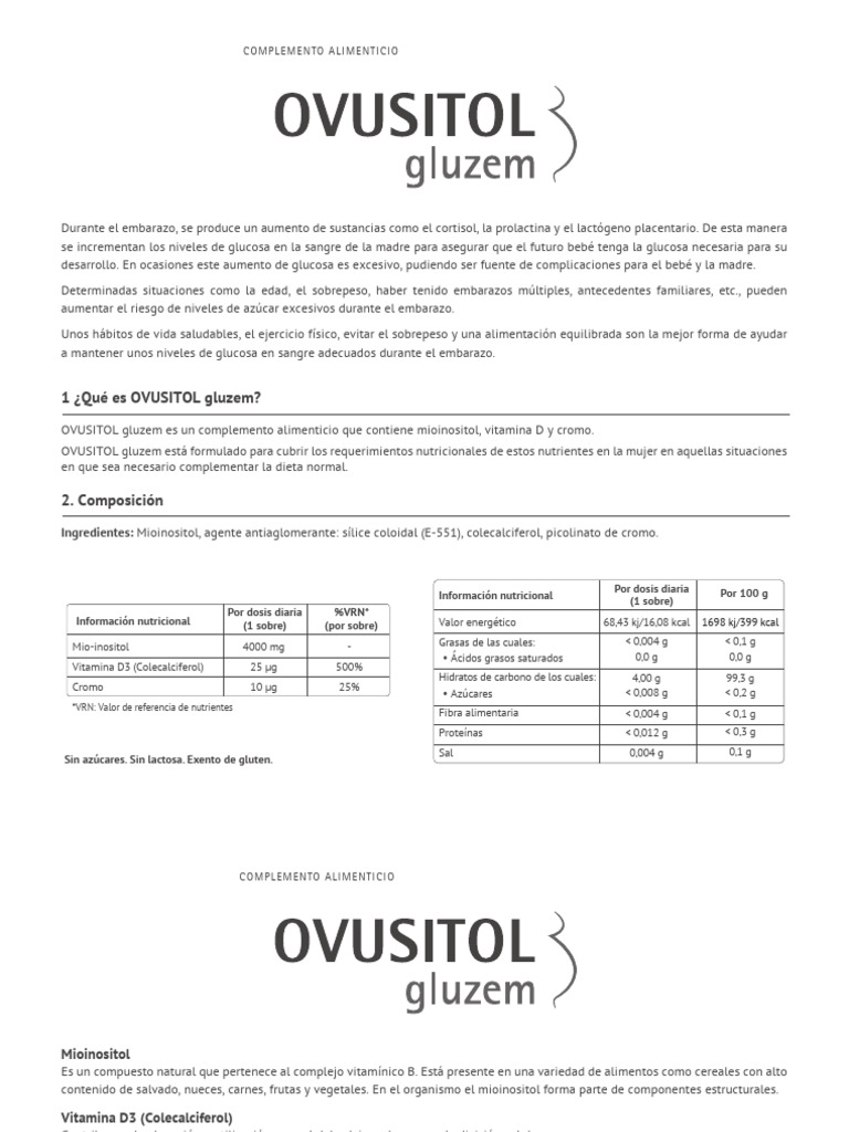 Ovusitol Gluzem: Composición y Uso | PDF | Nutrición | Dieta y nutrición