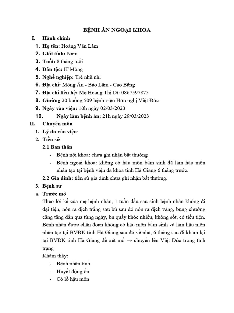 Bệnh Án Thi Nhi | PDF