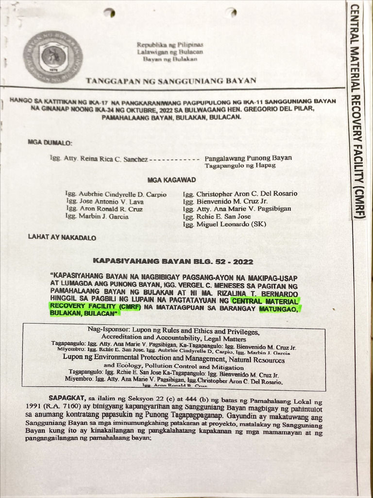 Kapasiyahang Bayan Blg. 52 2022 CMRF | PDF