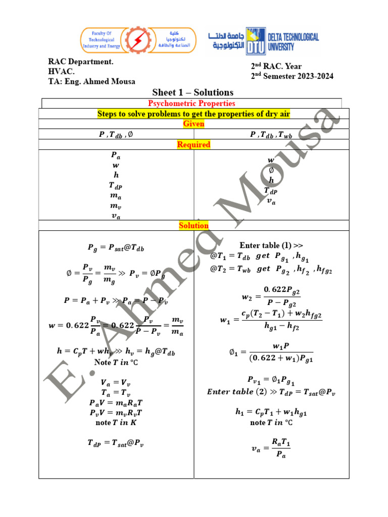 Sheet #1 - Solution | PDF | Thermodynamic Properties | Atmosphere