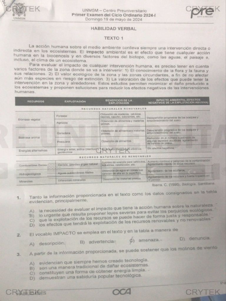 Primer Examen PRE-SM 2024-1 AREA A (COMPLETO) | PDF