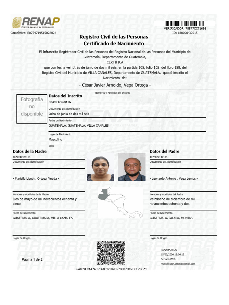 Certificado de Nacimiento Javier | PDF | Gobierno y personalidad | Autenticación