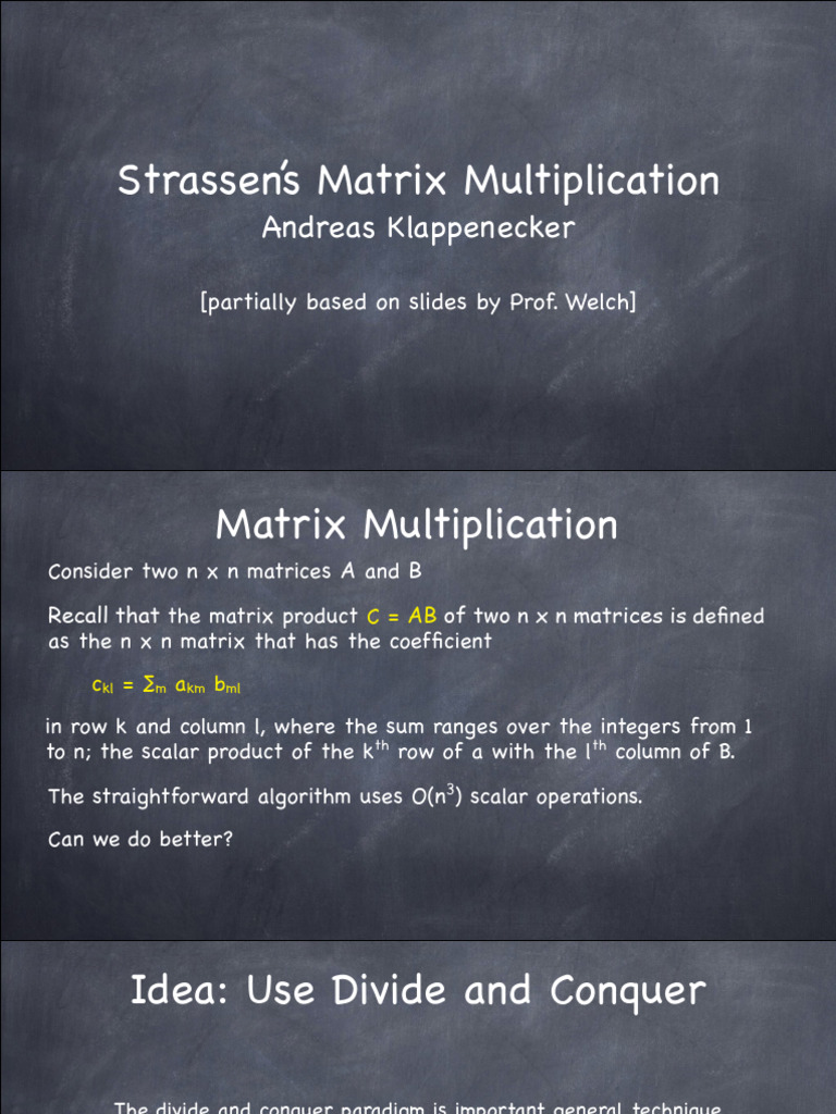Strassen S | PDF | Matrix (Mathematics) | Algorithms