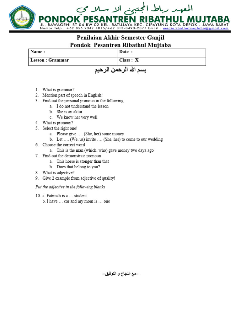 Kop Soal PTS Pondok | PDF