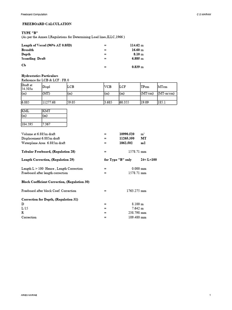 Freeboard Calculation for Type B Vessels | PDF | Watercraft | Shipbuilding