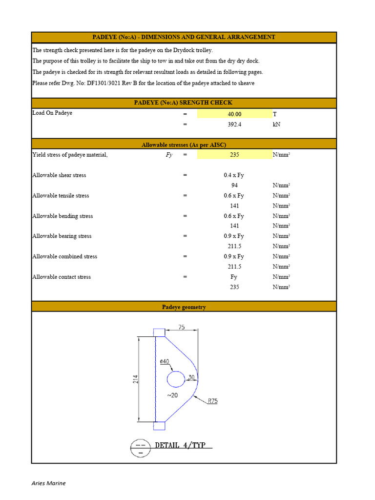 Padeye Calc | PDF | Bending | Stress (Mechanics)