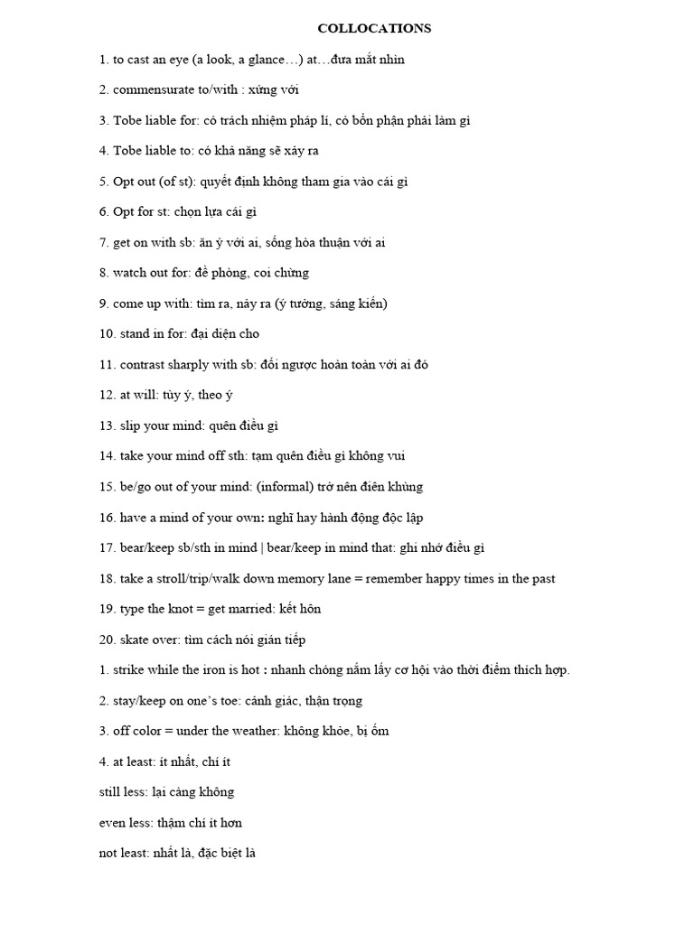 COLLOCATIONS Key 68745 | PDF | Language Arts & Discipline | Home & Garden