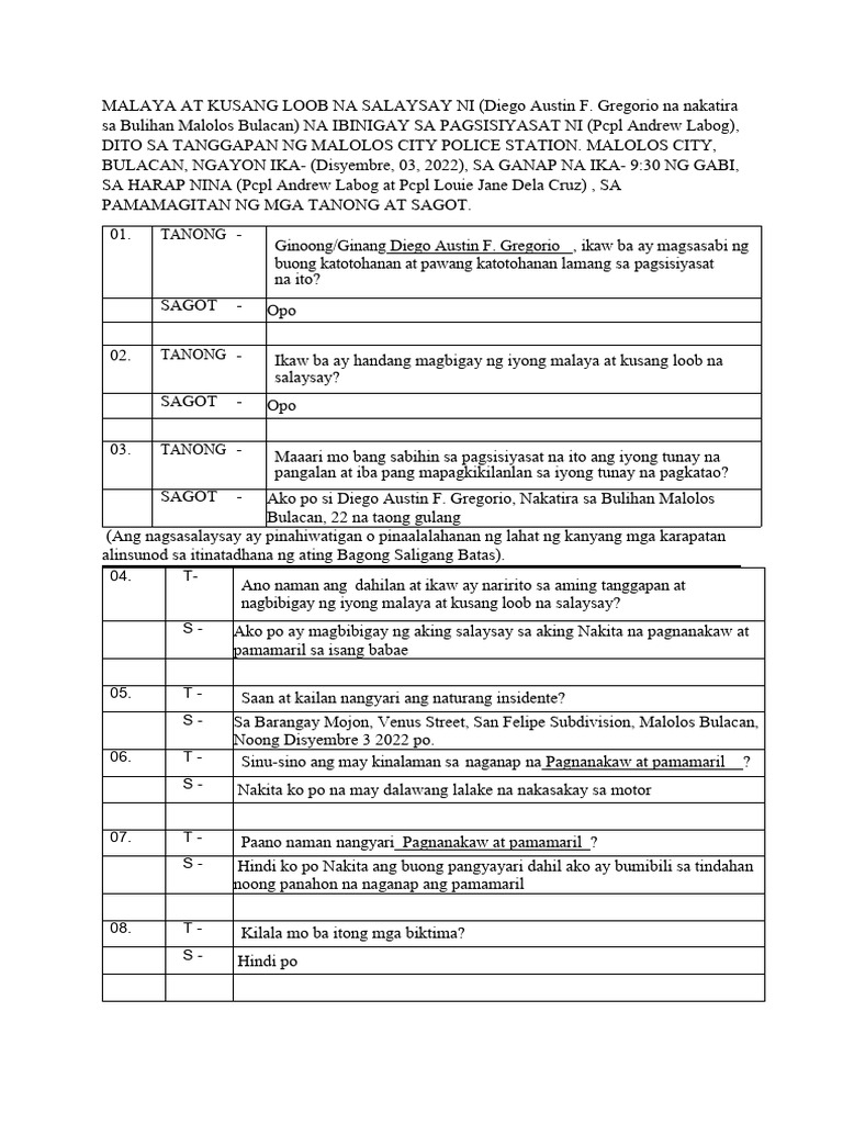 SWORN STATEMENT WITNESS - Diego Gregorio | PDF