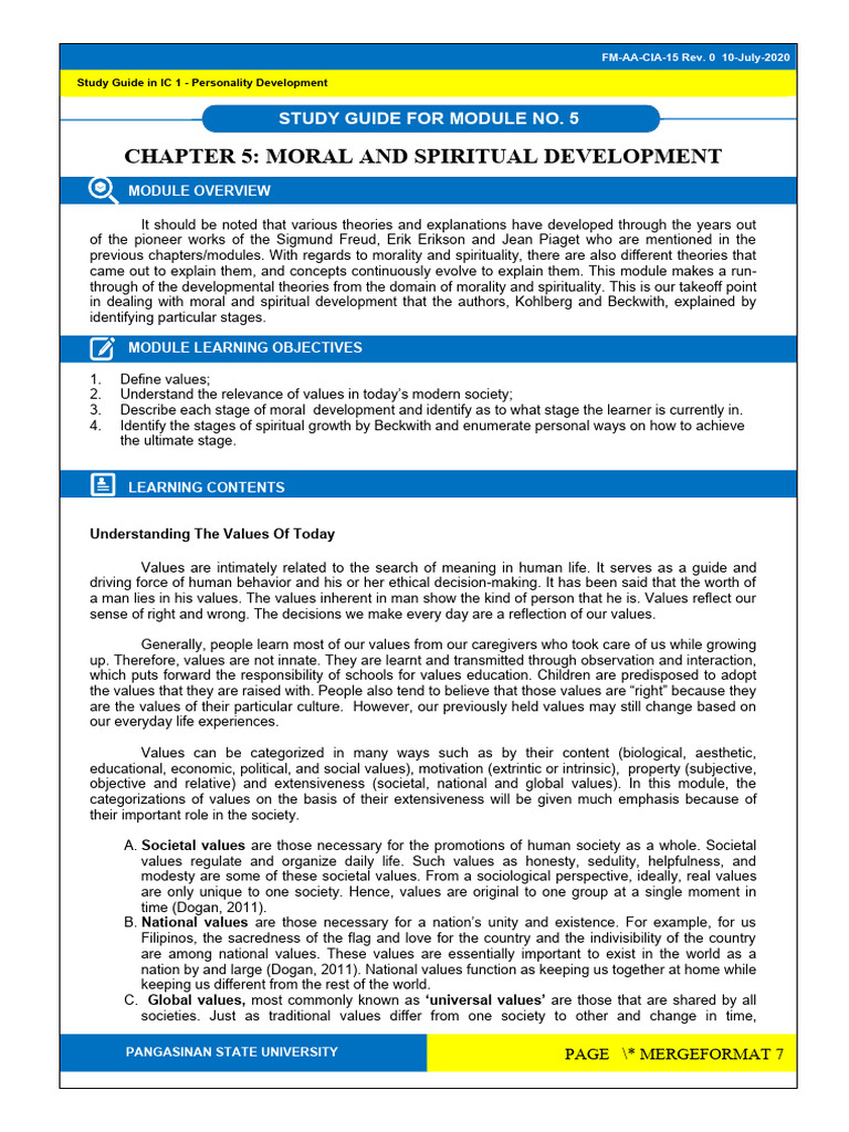 IC 1 Module 5 Moral and Spiritual Development | PDF | Morality | Behavioural Sciences