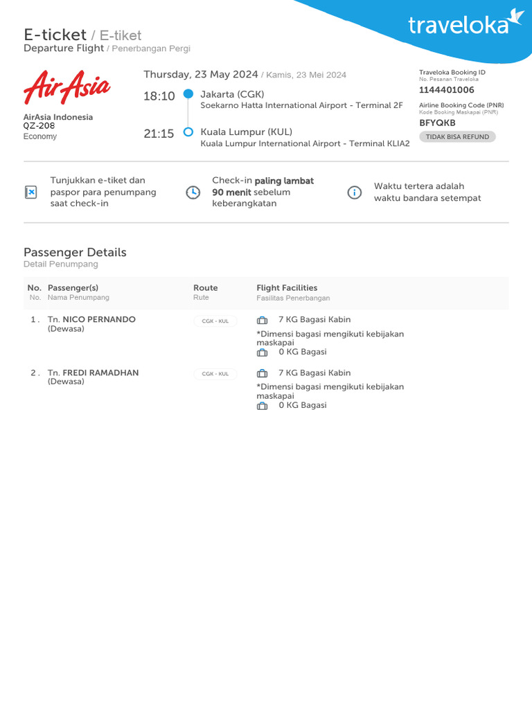 Dellfi Rizki CGK Bfyqkb Kul Flight Originating | PDF