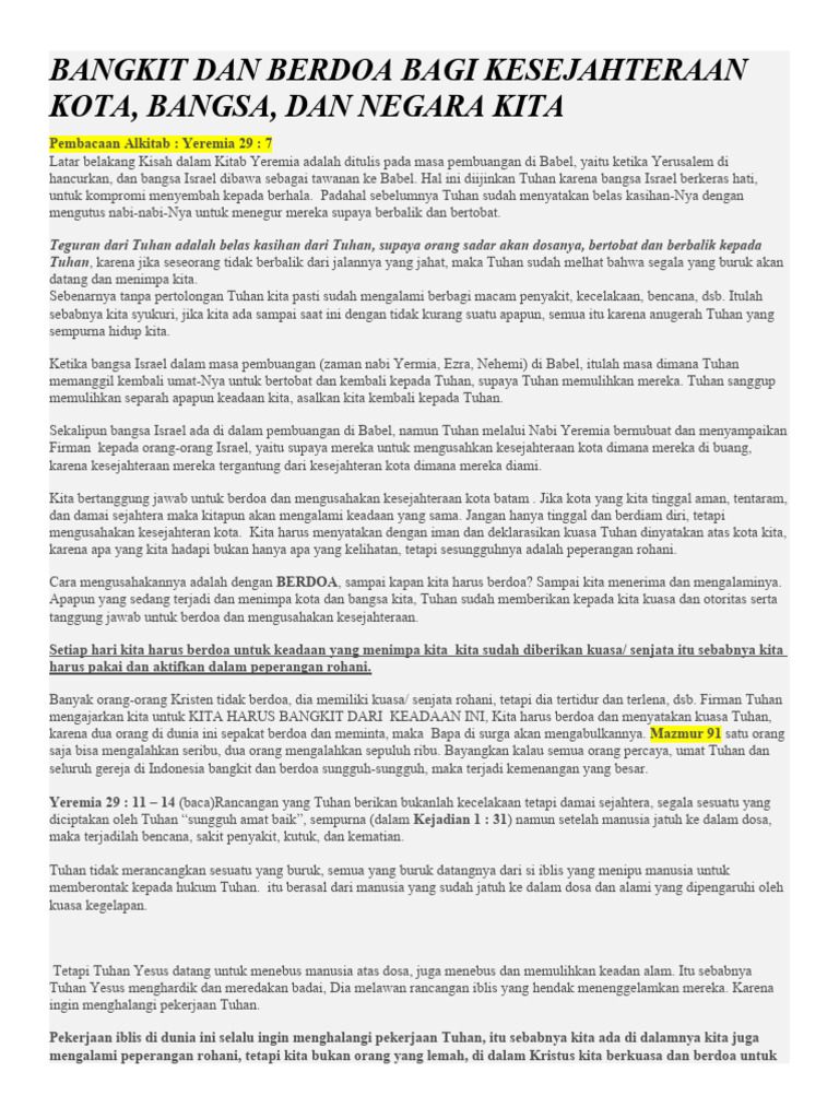 Bangkit Dan Berdoa Bagi Kesejahteraan Kota | PDF | Agama & Spiritualitas