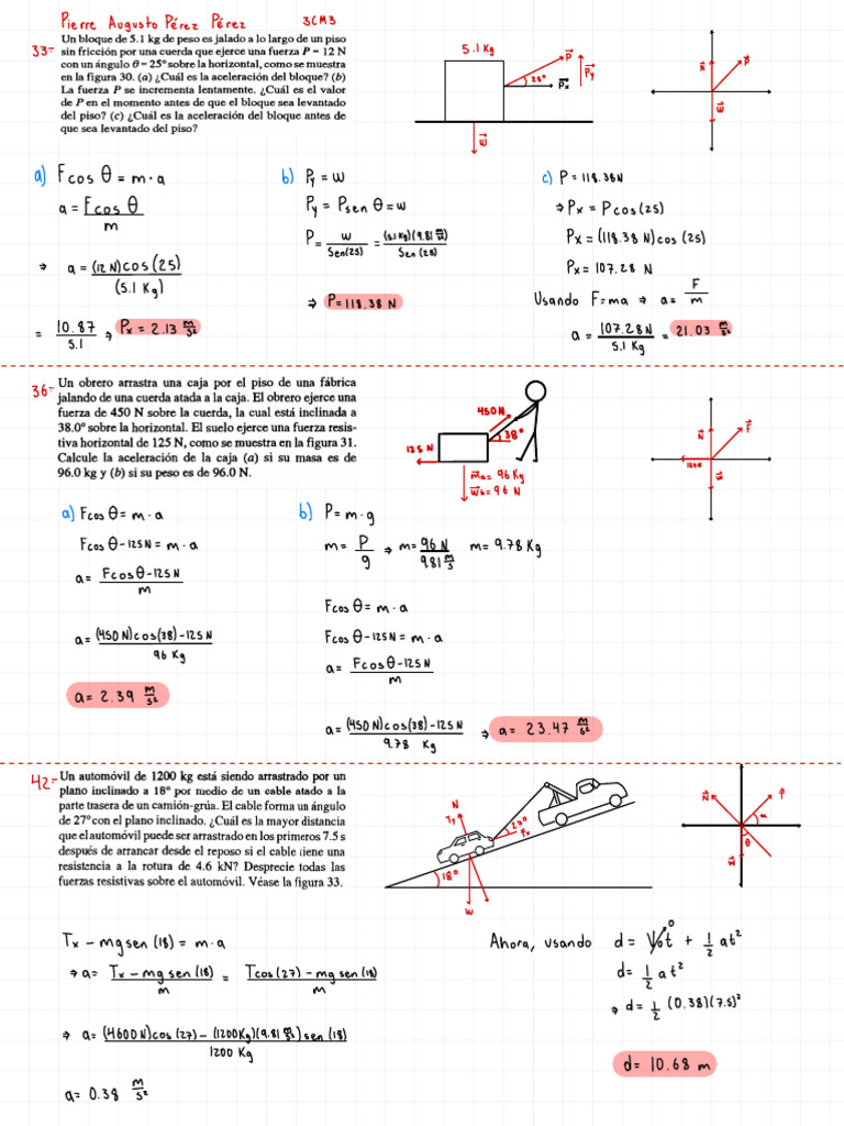 Physics Calculations for Forces and Motion | PDF