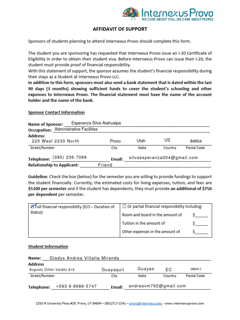 Affidavit of Support Sponsor 20211 1 | PDF