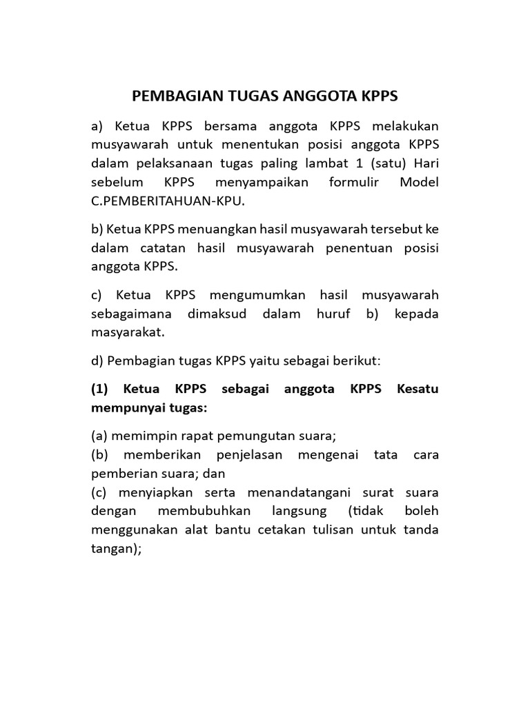 Pembagian Tugas KPPS 2024 | PDF