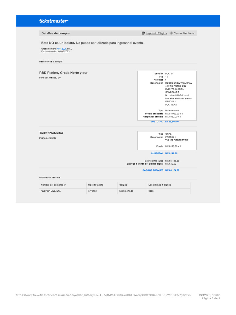 Ticketmaster Member Services - Print Receipt | PDF